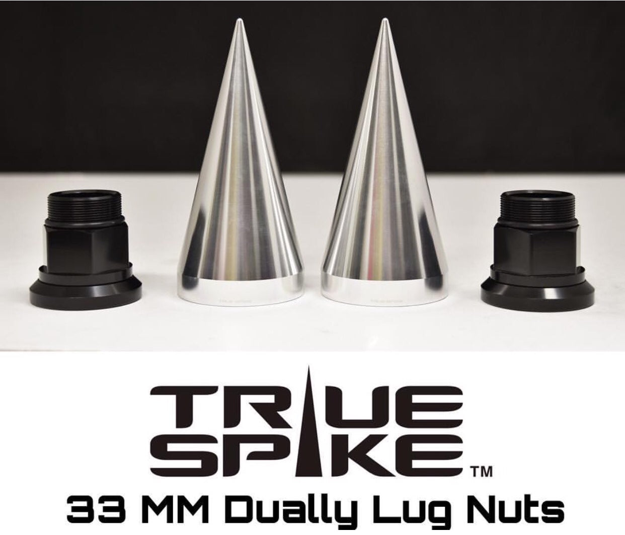 DUALLY SEMI TRUCK STEEL LUG NUTS WITH BILLET ALUMINUM 33MM SPIKE CAP ...